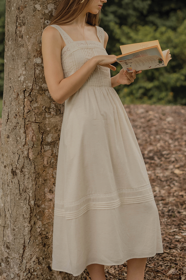 Solace Pintuck Dress (Natural) – Paper Palette Studio